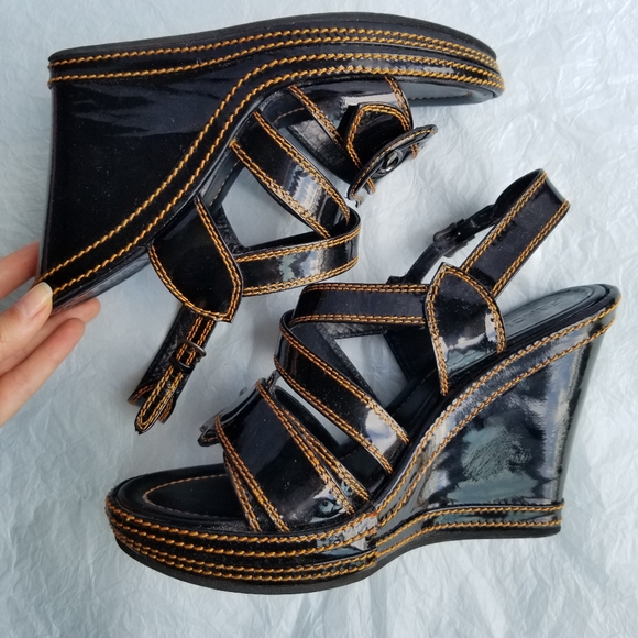 Fendi | Shoes | Fendi Patent Leather Wedge Sandals | Poshmark